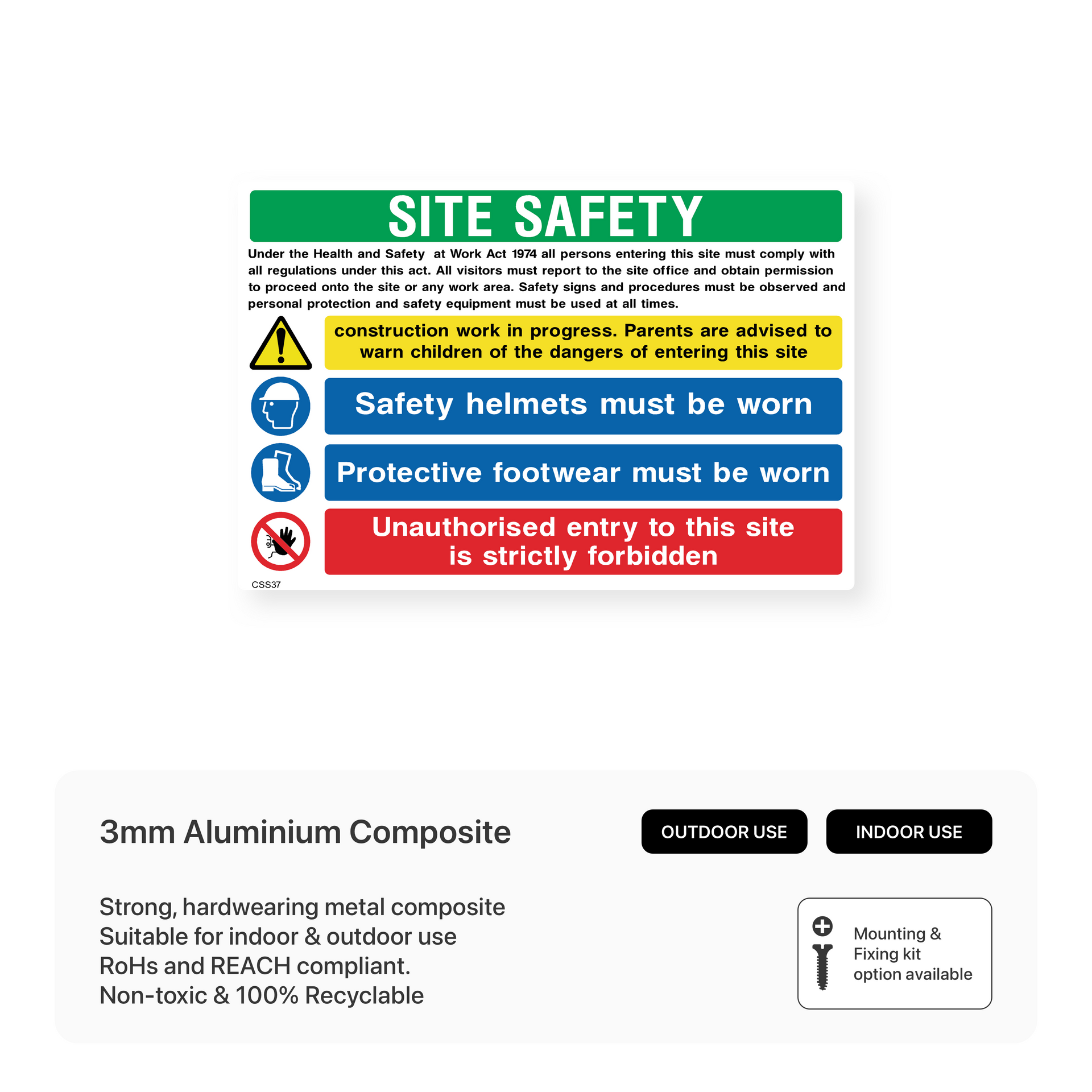 Site Safety - Health & Safety Act 1974 Sign – Safety Signs & Stickers