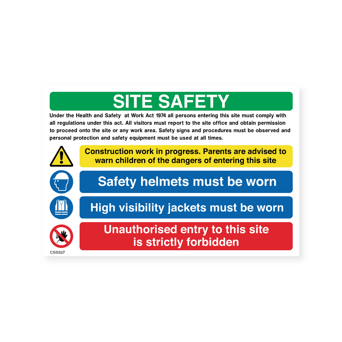Site Safety - Health and Safety at Work Act 1974 Sign – Safety Signs ...