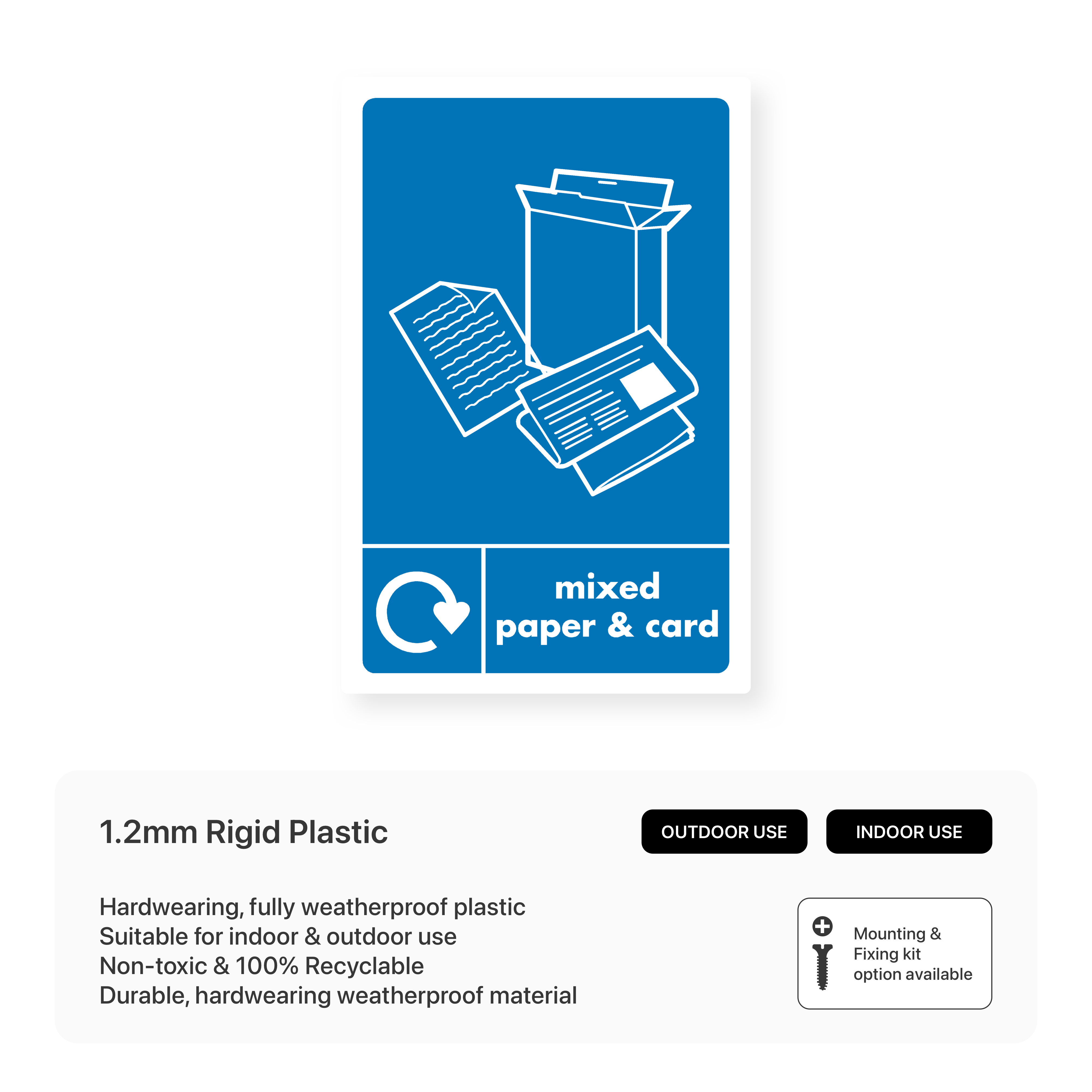 Mixed Paper & Card Recycling - Portrait Sign – Safety Signs & Stickers